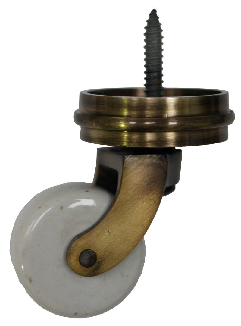 Antique Screw Castor with White Ceramic Wheel and Round Embellisher ...